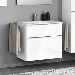 Geberit Renova Plan Slim Waschtisch, evineo ineo4 Unterschrank B: 80 cm, 2 Ausz&uuml;ge, mit Griff,, 122280000+BE0227WH,