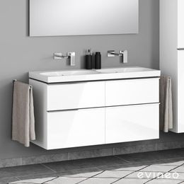 Geberit Acanto Doppelwaschtisch, evineo ineo4 Unterschrank B: 120 cm, 4 Ausz&uuml;ge, mit Griff,, 500628012+BE0223WH,