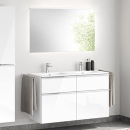 evineo ineo4 Unterschrank B: 121 cm, 4 Ausz&uuml;ge, mit Griff, Doppelwaschtisch wei&szlig;, mit Spiegel,, BE0244WH+BE0203WH+BEA012MI+BL001197,