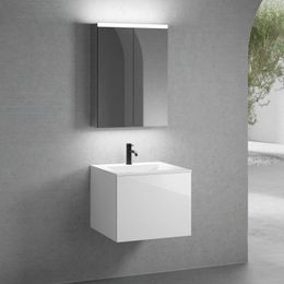 neoro n50 Unterschrank B: 60 cm mit 1 Auszug, Waschtisch mit 1 Hahnloch wei&szlig;, mit Spiegelschrank,, BN0092WH+BN0431WH+BN0472MI,