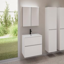 evineo ineo5 evo Unterschrank B: 60 cm mit 2 Auszügen, Slim-Waschtisch weiß, mit ineo Spiegelschrank,, BE0834WH+BE0956WM+BEA001MI,