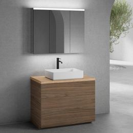 neoro n50 Unterschrank B: 100 cm mit 2 Auszügen, Waschtisch B: 58 cm weiß matt, mit Spiegelschrank,, BN0065WM+BN0443WL+BN0403W1+BN0474MI,