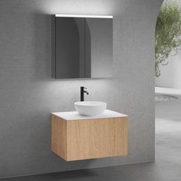 neoro n50 Unterschrank B: 80 cm mit 1 Auszug, mit glatter Eichenfront, Waschtisch &Oslash; 40 cm wei&szlig; matt, Konsole wei&szlig; matt, mit Spiegelschrank,