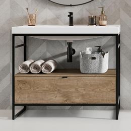 evineo ineo3 Waschtisch mit Waschtischunterschrank und Metallkonsole B: 101 cm, BE0411WH+BE0730BM+BE0790OP,