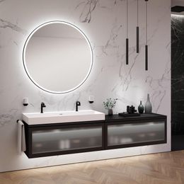 neoro n80 albus Unterschrank B: 240 cm mit 2 Ausz&uuml;gen, mit profilierter Glasfront, mit Spiegel, Doppelwaschtisch B: 120,5 cm,
