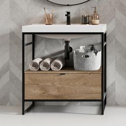 evineo ineo3 Waschtisch mit Waschtischunterschrank und Metallkonsole B: 81 cm, BE0410WH+BE0720BM+BE0780OP,