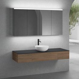 neoro n50 Möbelanlage B: 160 cm mit 3 Auszügen, Waschtisch Ø 40 cm weiß matt, mit Spiegelschrank für die Schweiz,,
