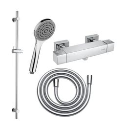 Fortis Brauseset mit Thermostat, Handbrause mit 1 Strahlart, Brausestange, Brauseschlauch, 84511THPC+50129TTPC+53162150PC+15505PC,