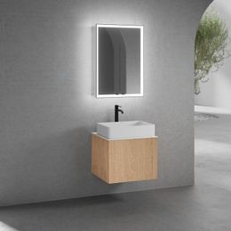neoro n50 Unterschrank B: 60 cm mit 1 Auszug, mit glatter Eichenfront, Waschtisch B: 58 cm wei&szlig; matt, Konsole wei&szlig; matt, mit n60 Spiegelschrank,