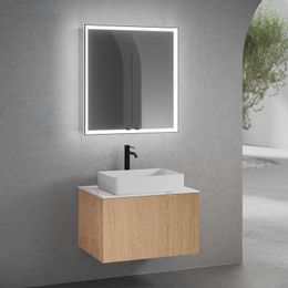 neoro n50 Unterschrank B: 80 cm mit 1 Auszug, mit glatter Eichenfront, Waschtisch B: 58 cm wei&szlig; matt, Konsole wei&szlig; matt, mit n60 Spiegelschrank,