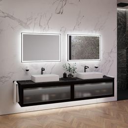 neoro n80 albus Unterschrank B: 240 cm mit 2 Ausz&uuml;gen, mit profilierter Glasfront, mit Spiegel, 2 Waschtische B: 58 cm,,