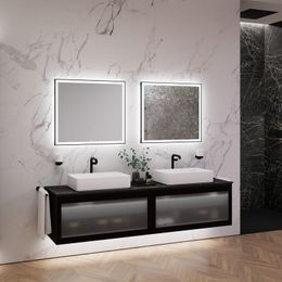 neoro n80 albus Unterschrank B: 200 cm mit 2 Ausz&uuml;gen, mit profilierter Glasfront, mit Spiegel, 2 Waschtische B: 58 cm,,