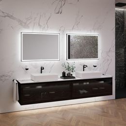 neoro n80 fumo Unterschrank B: 240 cm mit 2 Ausz&uuml;gen, mit Parsolglasfront, mit Spiegel, 2 Waschtische B: 58 cm,,