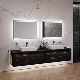 neoro n80 fumo Unterschrank B: 240 cm mit 2 Ausz&uuml;gen, mit Parsolglasfront, mit Spiegel, 2 Waschtische B: 58 cm,,
