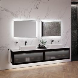 neoro n80 albus Unterschrank B: 240 cm mit 2 Ausz&uuml;gen, mit profilierter Glasfront, mit Spiegel, 2 Waschtische B: 58 cm,,