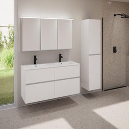 evineo ineo5 evo Unterschrank B: 120 cm mit 4 Ausz&uuml;gen, Slim-Doppelwaschtisch wei&szlig;, mit ineo Spiegelschrank,, BE0837WH+BE0960WM+BEA004MI,