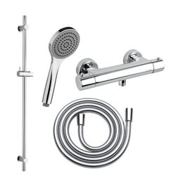 Fortis Brauseset mit Thermostat, Handbrause mit 1 Strahlart, Brausestange, Brauseschlauch, 78511THPC+50129TTPC+53162150PC+15505PC,