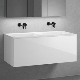 neoro n50 Unterschrank B: 120 cm mit 1 Auszug, Doppelwaschtisch ohne Hahnloch wei&szlig;,, BN0099WH+BN0434WH,