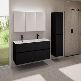 evineo ineo5 evo Unterschrank B: 120 cm mit 4 Ausz&uuml;gen, Slim-Doppelwaschtisch wei&szlig;, mit ineo Spiegelschrank,, BE0837WH+BE0960BM+BEA004MI,