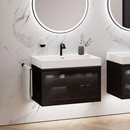 neoro n80 fumo Unterschrank B: 80 cm mit 1 Auszug, mit Parsolglasfront, Waschtisch cube, BN0138WM+BN0432SG,