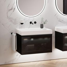 neoro n80 fumo Unterschrank B: 80 cm mit 1 Auszug, mit Parsolglasfront, Waschtisch cube, BN0148WM+BN0432SG,