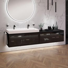 neoro n80 fumo Unterschrank B: 240 cm mit 2 Ausz&uuml;gen, mit profilierter Glasfront, Doppelwaschtisch B: 120,5 cm, BN0146WM+2#BN0434SG+BN0407BM,