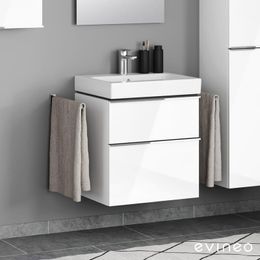 evineo ineo4 Unterschrank B: 60 cm, 2 Ausz&uuml;ge, mit Griff, f&uuml;r Geberit iCon, Acanto & Xeno&sup2; Waschtisch,, BE0219WH,
