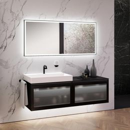 neoro n80 albus Unterschrank B: 160 cm mit 2 Auszügen, mit profilierter Glasfront, mit Spiegel, Waschtisch B: 80,5 cm,