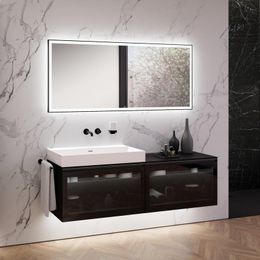 neoro n80 fumo Unterschrank B: 160 cm mit 2 Ausz&uuml;gen, mit Parsolglasfront, mit Spiegel, Waschtisch B: 80,5 cm, BN0134WM+2#BN0432SG+BN0405BM+BN0019MI,