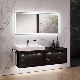 neoro n80 fumo Unterschrank B: 160 cm mit 2 Ausz&uuml;gen, mit Parsolglasfront, mit Spiegel, Waschtisch B: 80,5 cm, BN0138WM+2#BN0432SG+BN0405BM+BN0019MI,