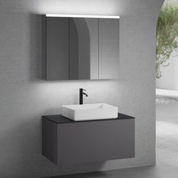 neoro n50 Unterschrank B: 100 cm mit 1 Auszug, Waschtisch B: 58 cm wei&szlig; matt, mit Spiegelschrank,, BN0065WM+BN0433GR+BN0403BM+BN0474MI,