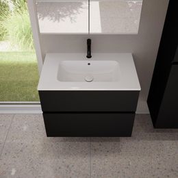 evineo ineo5 evo Unterschrank B: 80 cm mit 2 Ausz&uuml;gen, Slim-Waschtisch wei&szlig;,, BE0835WH+BE0957BM,
