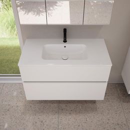 evineo ineo5 evo Unterschrank B: 100 cm mit 2 Ausz&uuml;gen, Slim-Waschtisch wei&szlig;,, BE0836WH+BE0958WM,