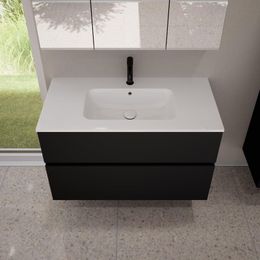 evineo ineo5 evo Unterschrank B: 100 cm mit 2 Ausz&uuml;gen, Slim-Waschtisch wei&szlig;,, BE0836WH+BE0958BM,