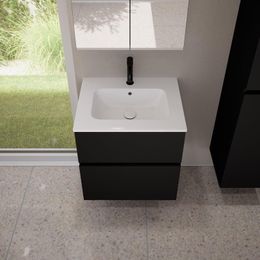 evineo ineo5 evo Unterschrank B: 60 cm mit 2 Ausz&uuml;gen, Slim-Waschtisch wei&szlig;,, BE0834WH+BE0956BM,
