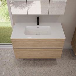 evineo ineo5 evo Unterschrank B: 100 cm mit 2 Ausz&uuml;gen, Slim-Waschtisch wei&szlig;,, BE0836WH+BE0958OA,