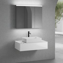 neoro n50 Unterschrank B: 100 cm mit 1 Auszug, Waschtisch B: 58 cm wei&szlig; matt, mit Spiegelschrank,, BN0065WM+BN0413WH+BN0403C1+BN0474MI,