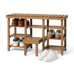 Tchibo - Hohe Schuh-Sitzbank mit Klapptritt - 90x32x55cm - naturfarben - Eukalyptus-Massivholz / Stahl