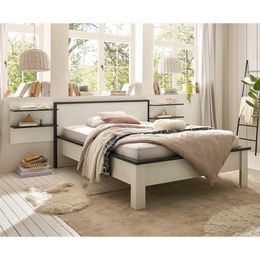 Pharao24.de 140er Bett mit Ablagen im modernen Landhausstil 93 cm hoch (dreiteilig)