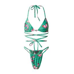 Nasty Gal Bikini Damen Gr&ouml;&szlig;e XS gr&uuml;n / pink / rosa