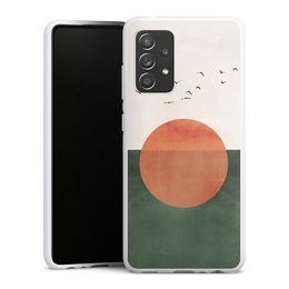 DeinDesign Galaxy A52s 5G Handy Silikon H&uuml;lle Case wei&szlig; Handyh&uuml;lle Sunshine Bird Sunset Silikon Case