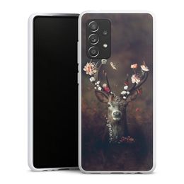 DeinDesign Galaxy A52s 5G Handy Silikon H&uuml;lle Case wei&szlig; Handyh&uuml;lle Reindeer Flowers Rehe Silikon Case