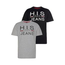 H.I.S. H.I.S Herren Rundhalsshirt Packung, 2er-Pack, schmal geschnitten, bedrucktes Design, Rundhals, aus Baumwolle schwarz M (48/50)
