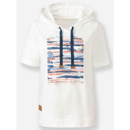 WITT Damen Sweatshirt mit Kapuze, ecru-dunkelblau-bedruckt, Gr&ouml;&szlig;e 44