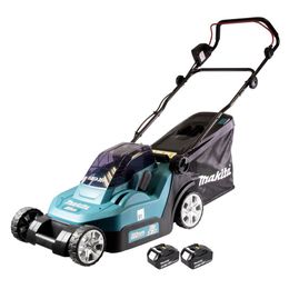 Makita DLM 432 T2 Akku Rasenmäher 36 V ( 2x 18 V ) 43 cm Brushless + 2x Akku 5,0 Ah - ohne Ladegerät