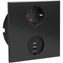 Einbausteckdose Duplex-Q, 1 Stk. Schukosteckdose, + USB-Charger, schwarz