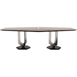 Casa Padrino Luxus Designer Esstisch Schwarz / Braun / Silber 250 x 116 x H. 78 cm - Luxus Möbel - Designer Möbel - Esszimmer Möbel - Hotel Möbel - Luxus Qualität