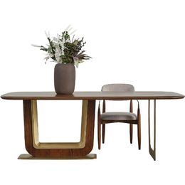 Casa Padrino Luxus Esstisch Braun / Messing 222 x 100 x H. 78 cm - Rechteckiger Massivholz Küchentisch - Esszimmer Möbel - Küchen Möbel - Luxus Möbel - Luxus Einrichtung
