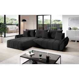 Vigo Velvet Monolith Ecksofa in L-Form 280 cm x 190 cm - Schlafsofa mit Bettkasten - Couch mit Stauraum und Kissen - Sofa mit Schlaffunktion - Ausziehbares Schlafsofa - Farbe: Schwarz (M-95)