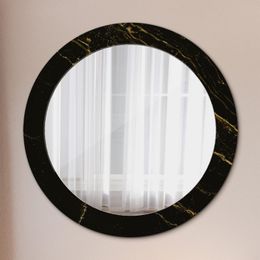 Ø70cm Spiegel - Glasrahmen mit Aufdruck - Wandspiegel Schlafzimmer - Schwarz Marmor